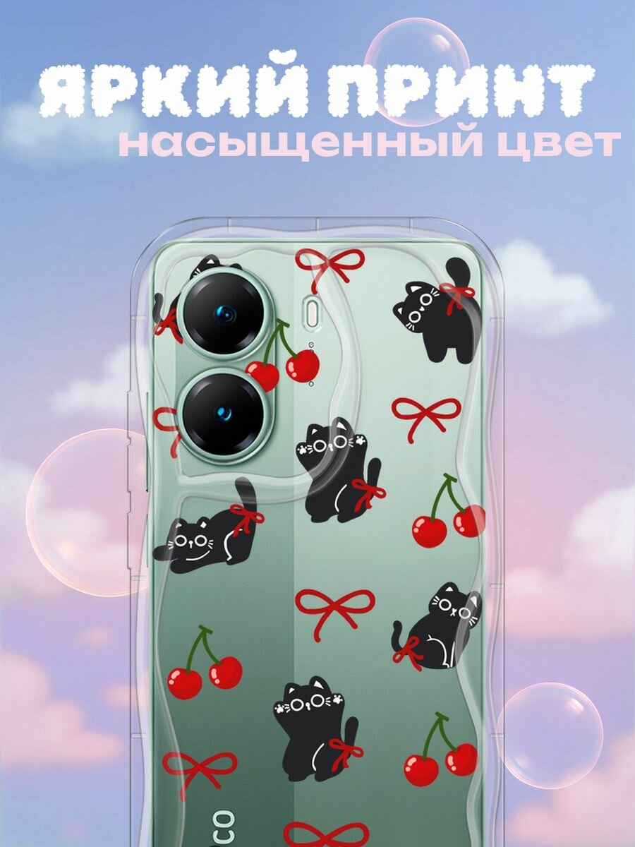 Чехол на Poco X7 Pro / Поко x7 pro с принтом "Котик, вишня и бантики" — фото 1