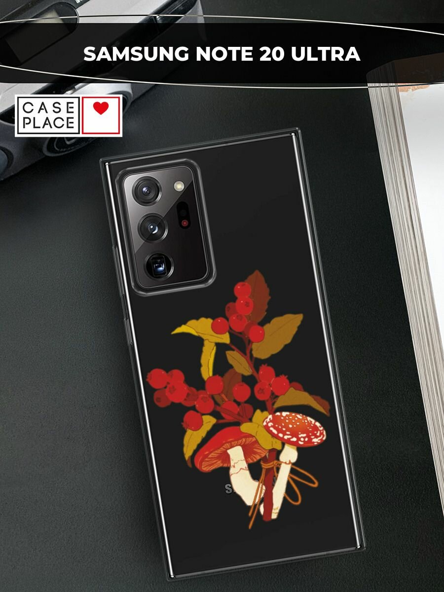 Чехол на Samsung Galaxy Note 20 Ultra / Самсунг Галакси Ноут 20 Ультра с принтом "Рябина с грибами", прозрачный