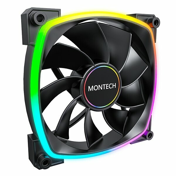 Вентилятор для корпуса Montech RX140 PWM Reverse Black / 140mm, 4pin PWM, 3pin ARGB, 600-1600RPM, 90.5CFM, 27.9dBA, Rifle bearing / RX140B
