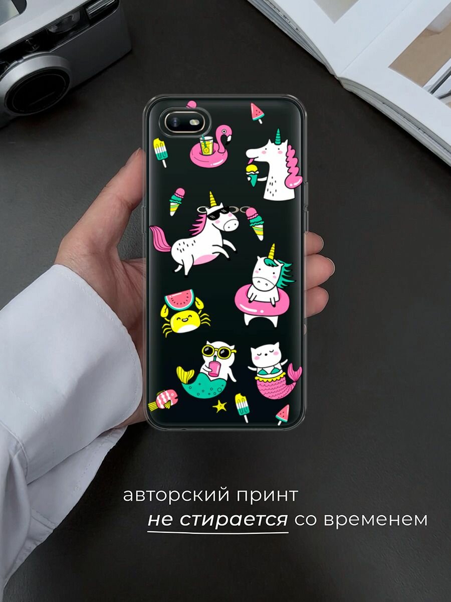 Чехол на Oppo A1k / Оппо А1к с принтом "Единороги в отпуске", прозрачный — фото 1