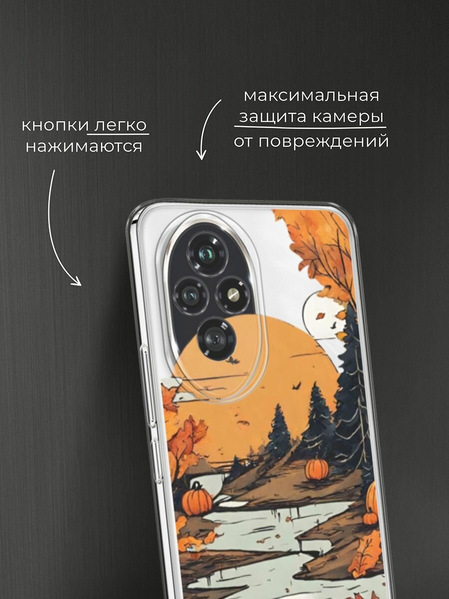 Чехол на Honor 200 / Хонор 200 с принтом "Осенний лесной уголок", прозрачный — фото 1