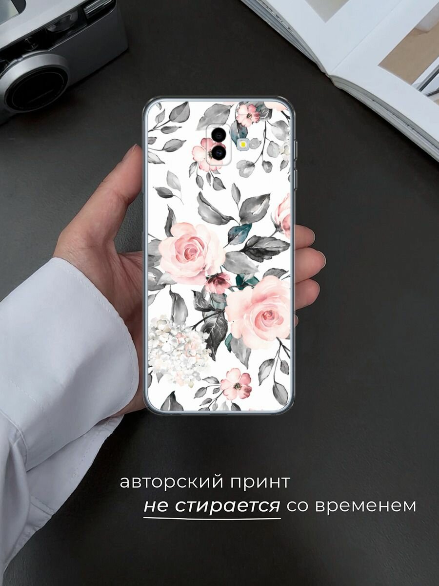 Чехол на Samsung Galaxy J6 + / Самсунг Галакси J6 Плюс 2018 с принтом "Розы на белом" — фото 1