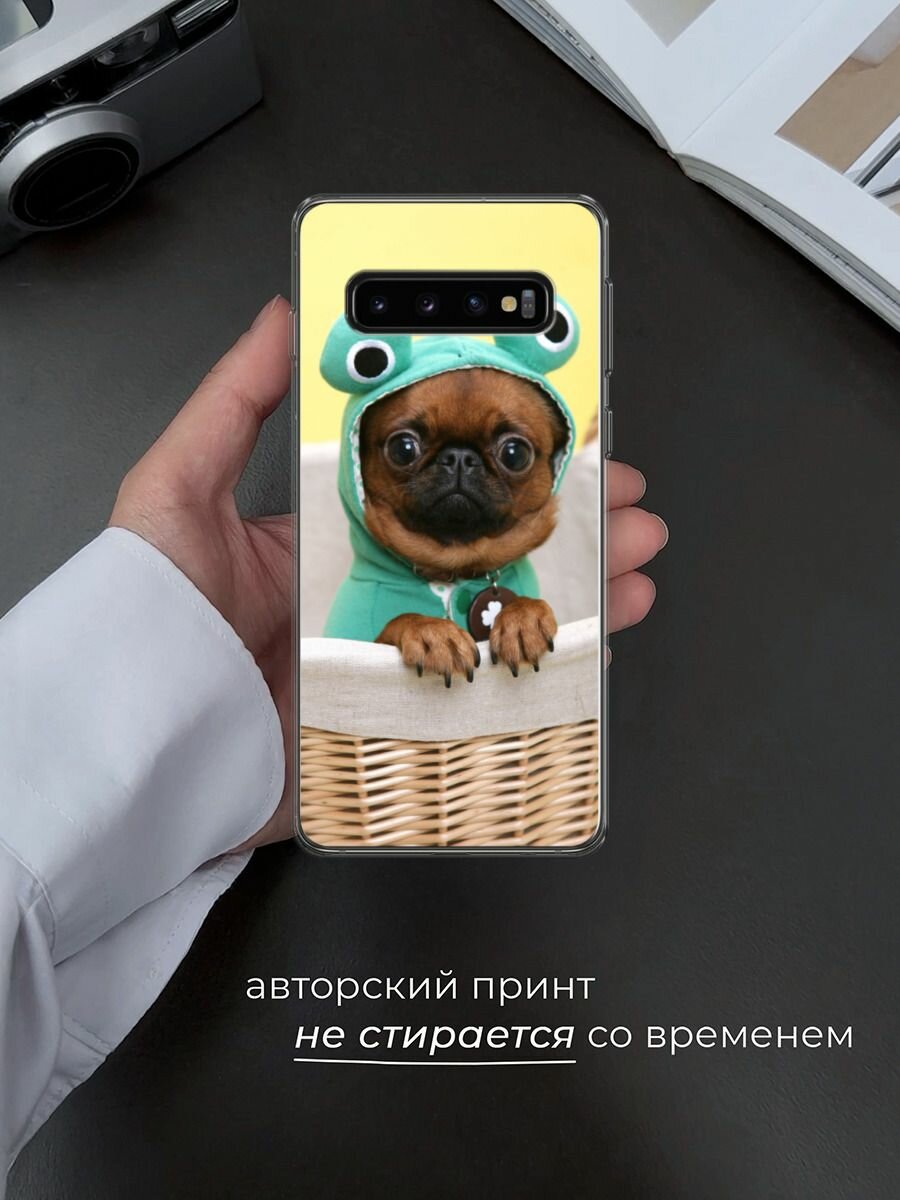 Чехол на Samsung Galaxy S10 + / Самсунг Галакси S10 Плюс с принтом "Собачка в шапке лягушки" — фото 1