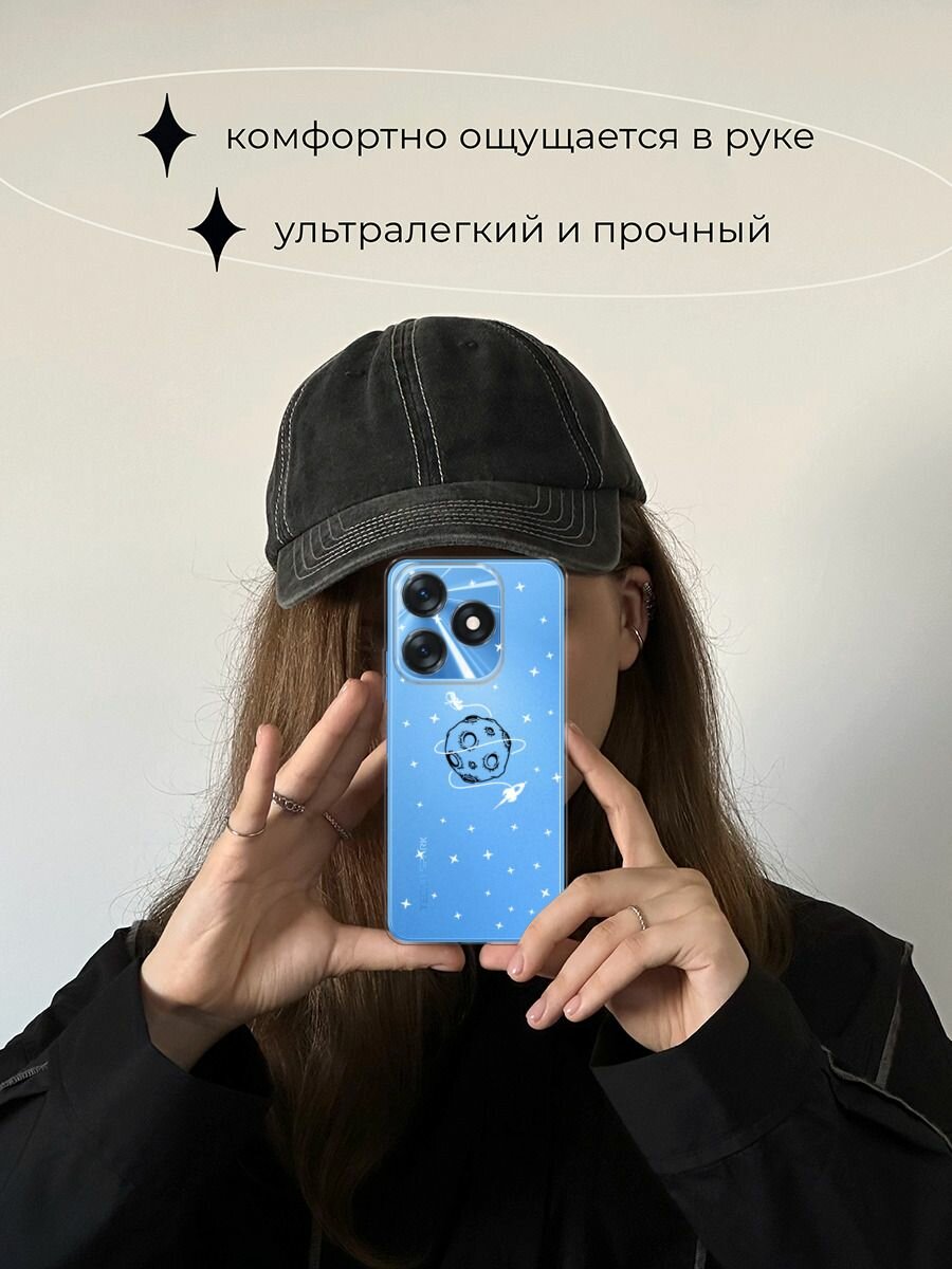 Чехол на Tecno Spark 10/10C / Текно Спарк 10/10С с принтом "Полет вокруг луны", прозрачный — фото 1