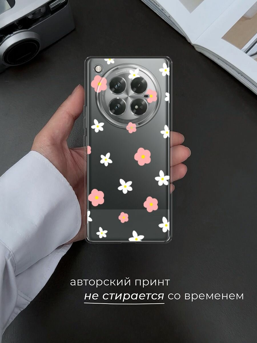 Чехол на Infinix Zero 40 5G / Инфиникс Зеро 40 5G с принтом "Розовые и белые цветы", прозрачный — фото 1