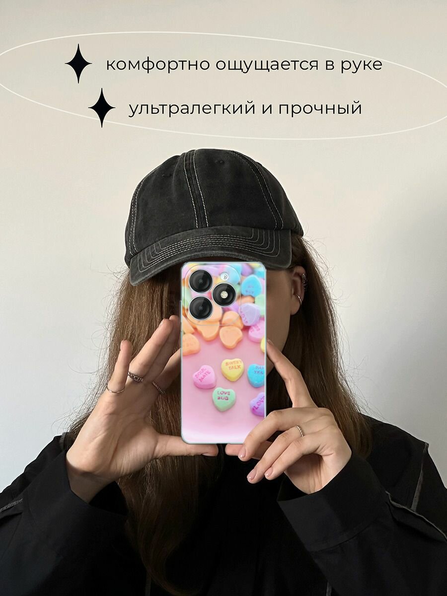 Чехол на Itel P55 / Ител Р55 с принтом "Конфетки сердечки 2" — фото 1