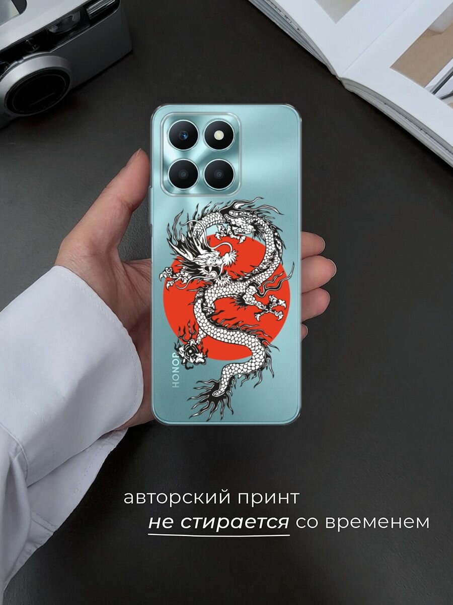 Чехол на Honor X6A / Хонор X6A с принтом "Восходящий дракон", прозрачный — фото 1