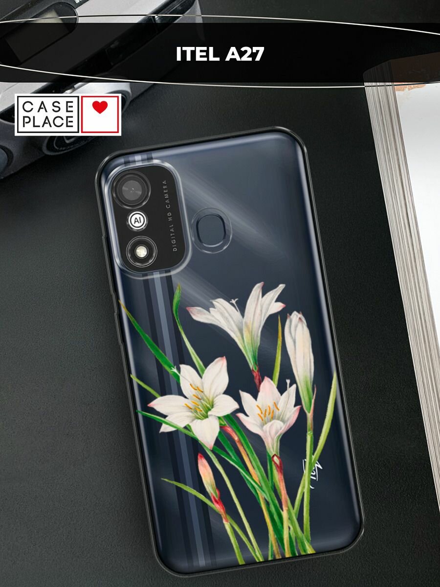 Чехол на Itel A27 / Ител А27 с принтом "White lily", прозрачный