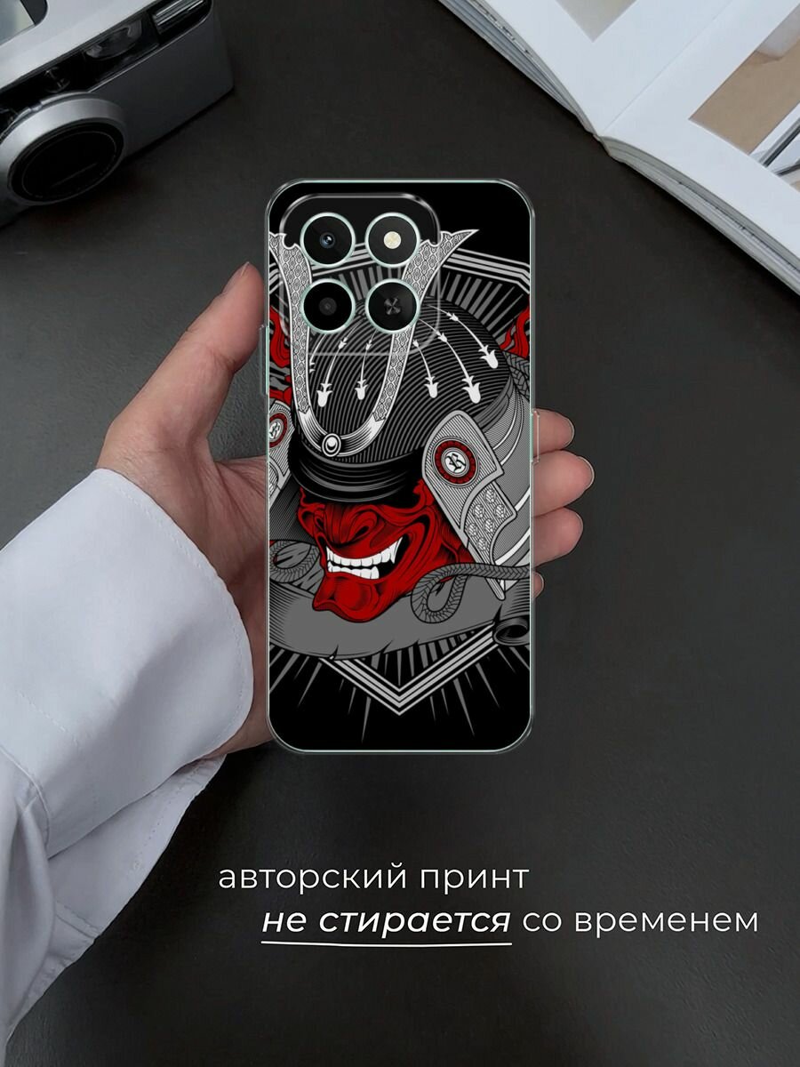 Чехол на Honor X6c / Хонор X6c с принтом "Красная маска самурая" — фото 1