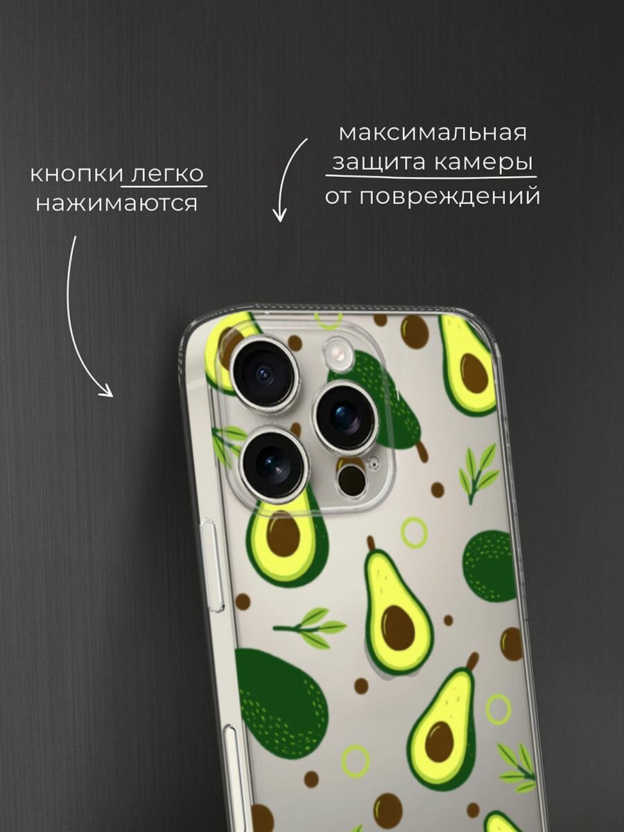 Чехол на Apple iPhone 16 Pro / Айфон 16 Про с принтом "Авокадо паттерн", прозрачный — фото 1