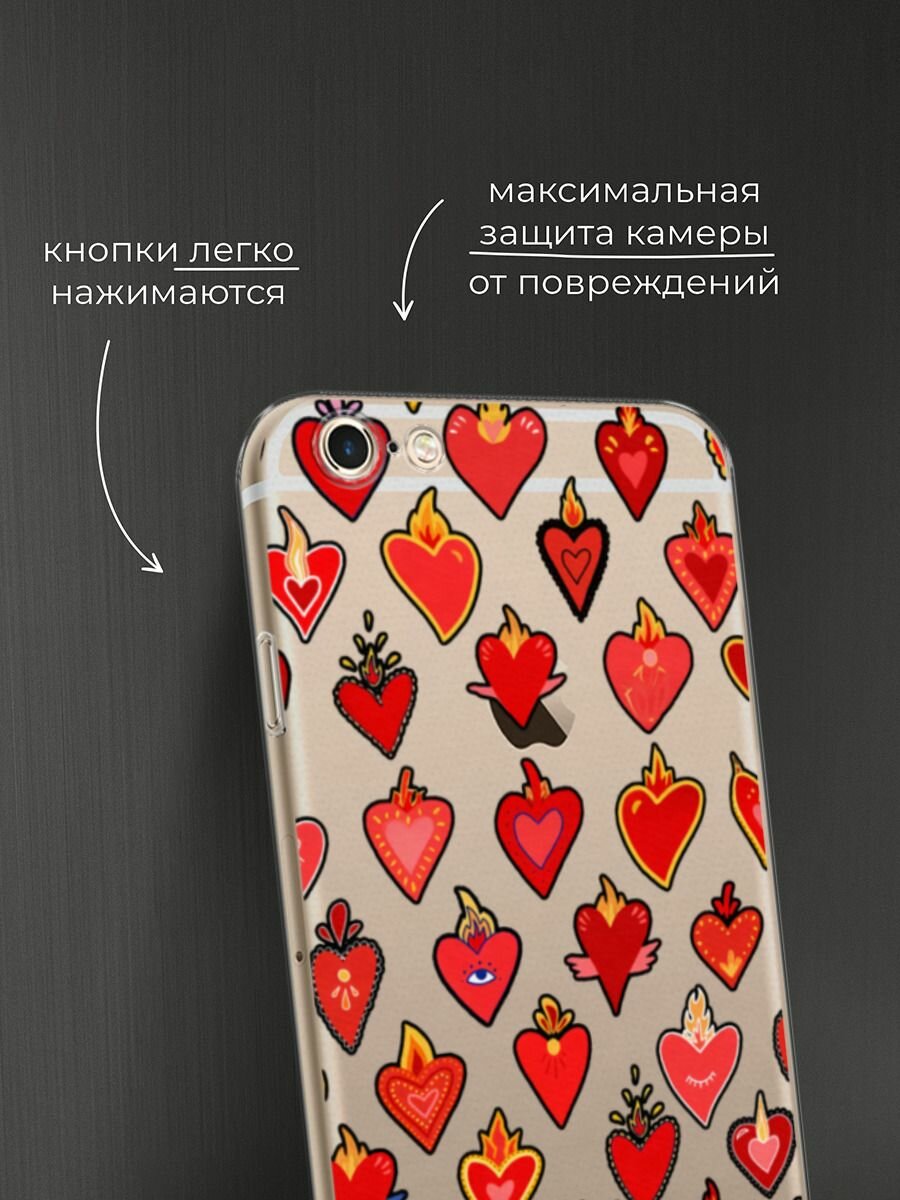 Чехол на Apple iPhone 6 Plus/6S Plus / Айфон 6 Плюс/Айфон 6С Плюс с принтом "Дьявольские сердца паттерн", прозрачный — фото 1