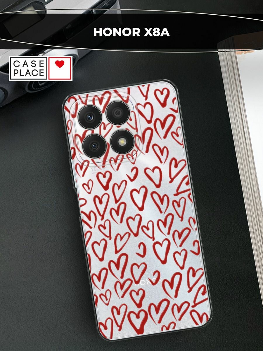 Чехол на Honor X8A / Хонор X8A с принтом "Легкие бордовые сердечки"