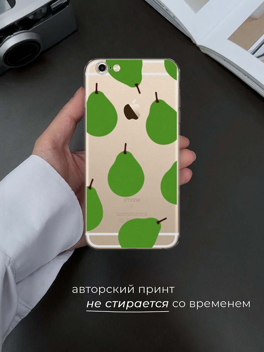 Чехол на Apple iPhone 6 Plus/6S Plus / Айфон 6 Плюс/Айфон 6С Плюс с принтом "Зеленая груша паттерн", прозрачный — фото 1