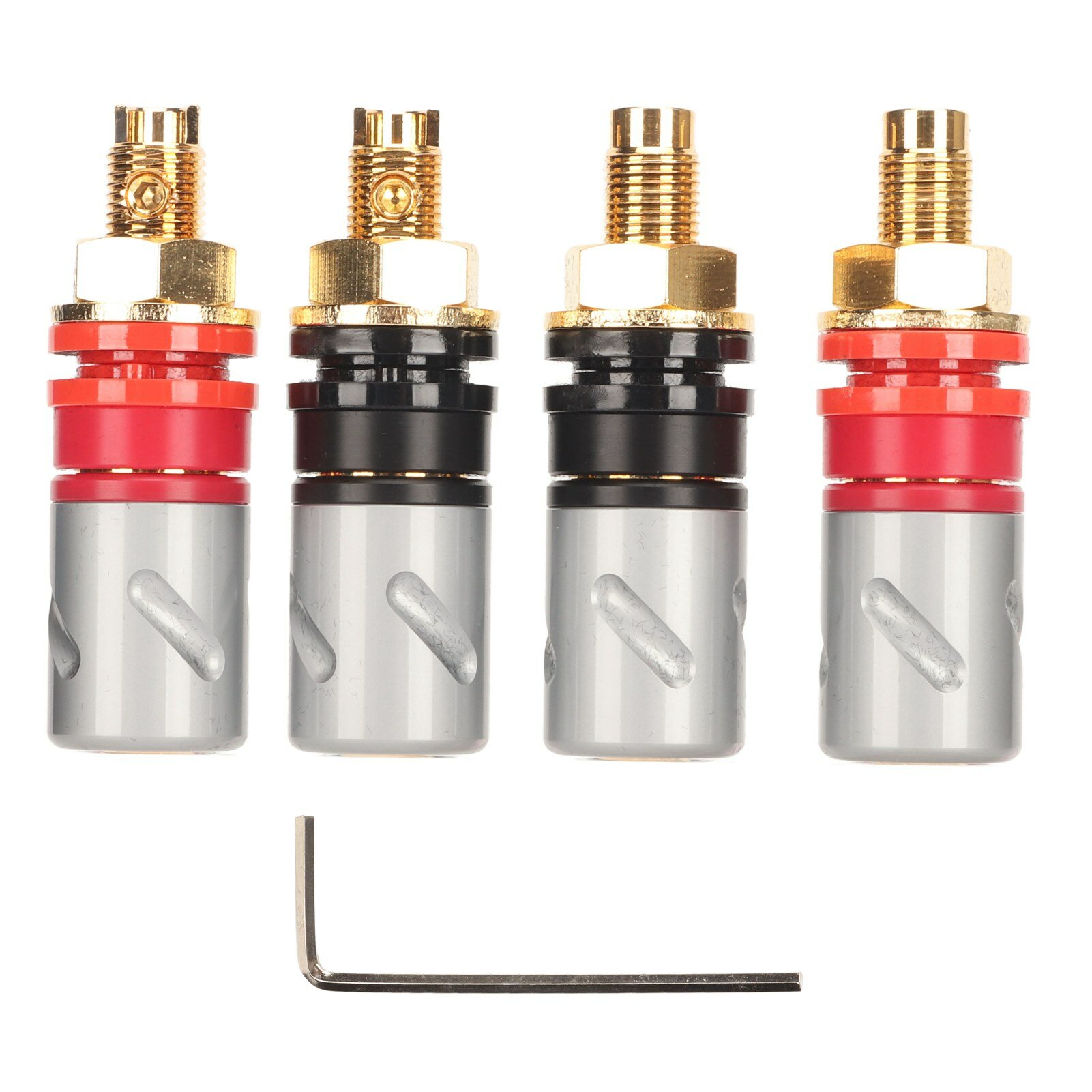 Соединительные клеммы усилителя, позолоченные 24К, разъем "банан" 4 мм, 2 черных, 2 красных, 4 шт.