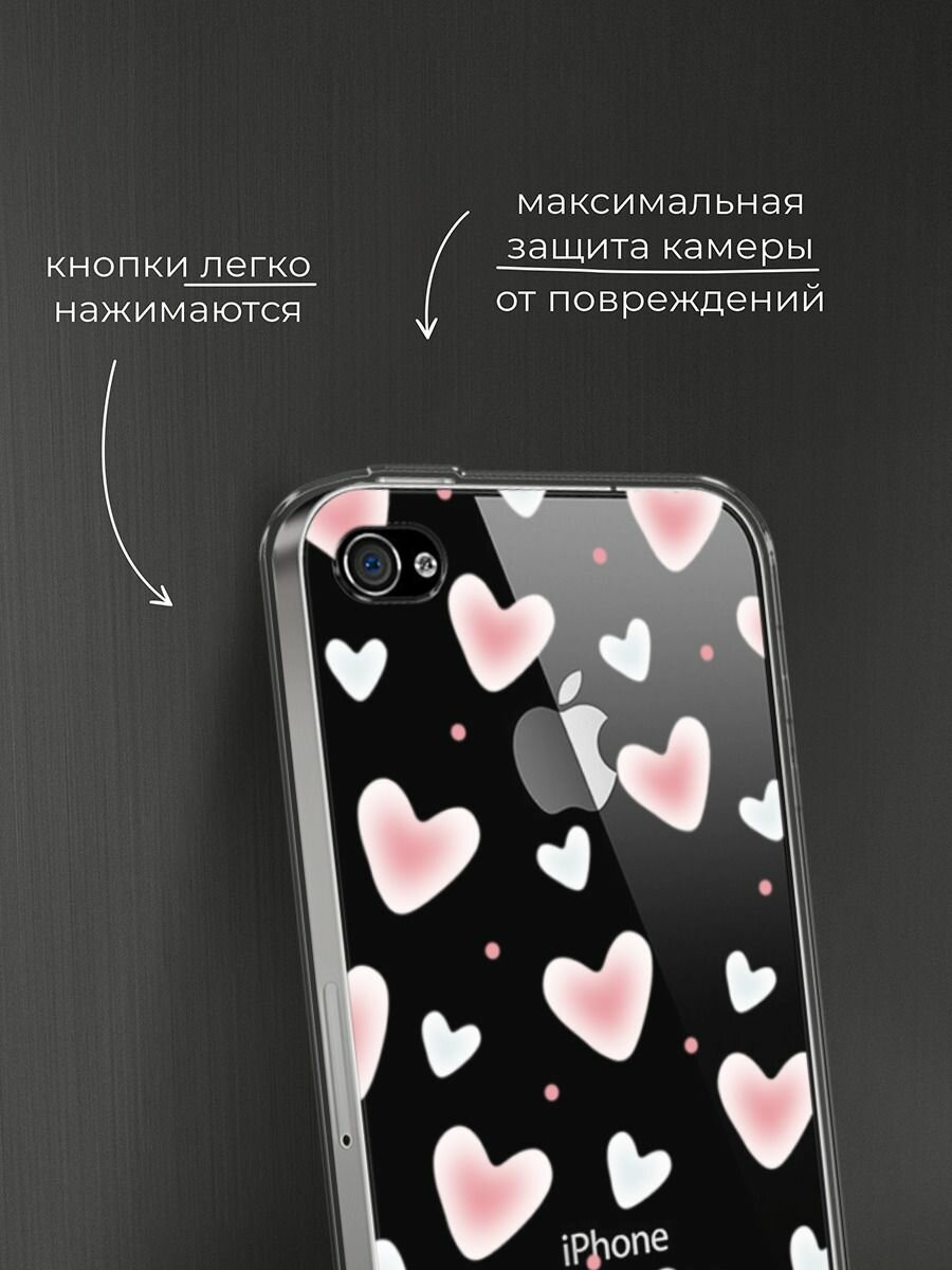 Чехол на Apple iPhone 4/4S / Айфон 4/4S с принтом "Полупрозрачные сердечки", прозрачный — фото 1