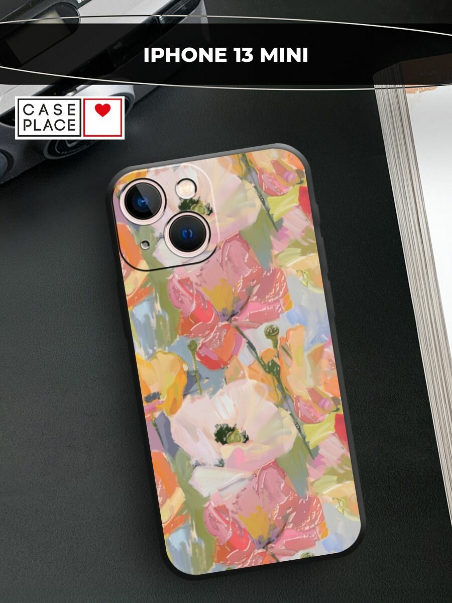 Чехол на Apple iPhone 13 mini / Айфон 13 Мини с принтом "Черный сетчатый бант 3"