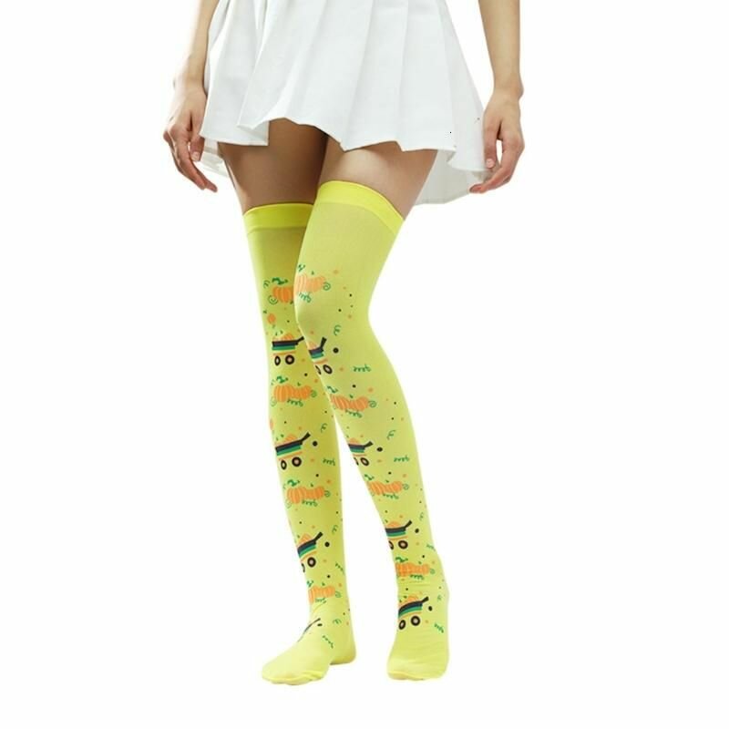 Высокие чулки с узором на Хэллоуин для женщин и девушек, - Желтый фон pr
