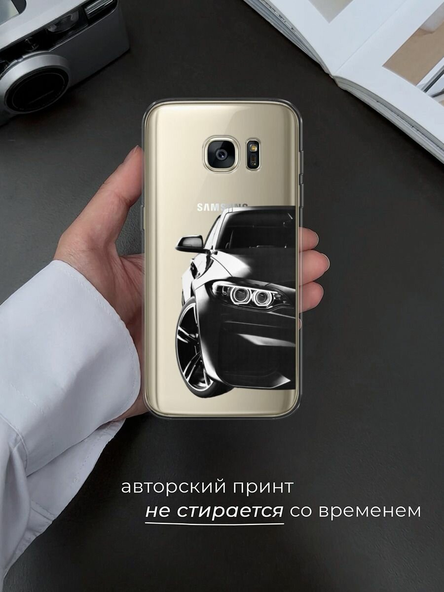 Чехол на Samsung Galaxy S7 / Самсунг Галакси С 7 с принтом "Крутая черная машина", прозрачный — фото 1