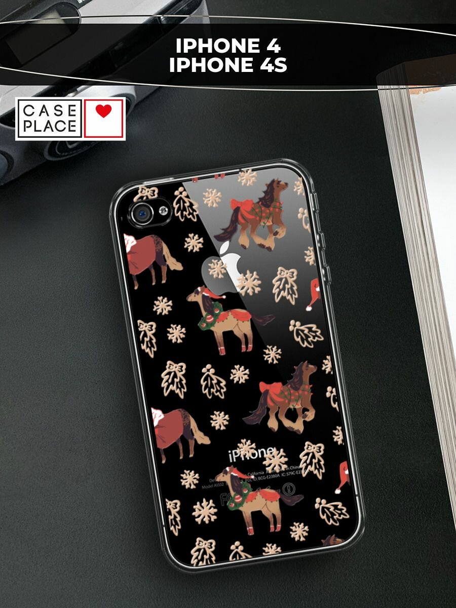 Чехол на Apple iPhone 4/4S / Айфон 4/4S с принтом "Новогодние лошадки 2"