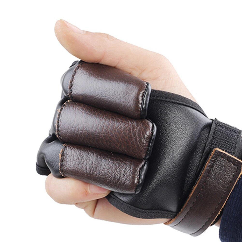 Три пальца перчатки из воловьей кожи для стрельбы из лука