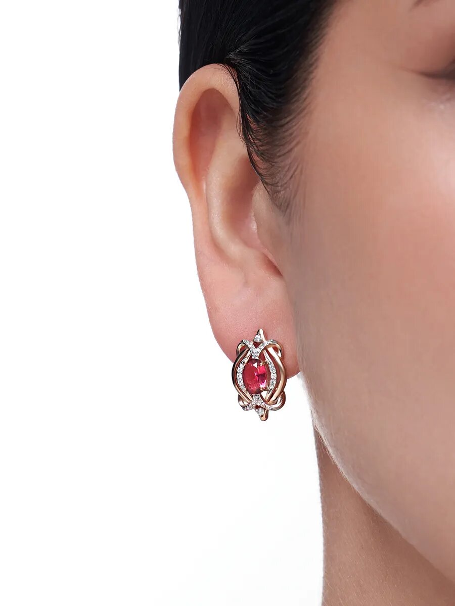 Серьги VALTERA, серебро, 925 проба, родирование, фианит, , бесцветный, бордовый, красный, золотистый — фото 1