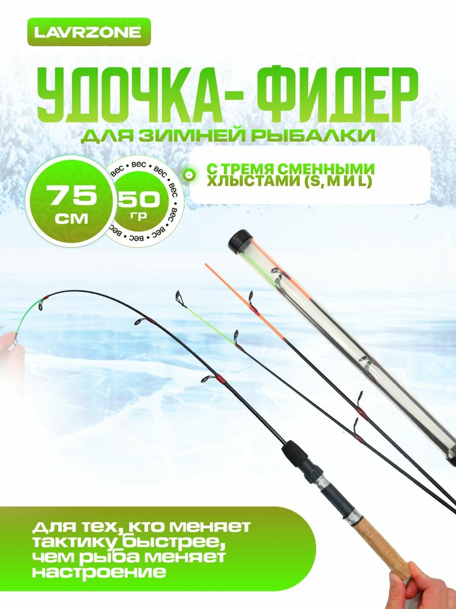 Удочка зимняя - фидер штекерная 75 см с тремя хлыстами LAVRZONE