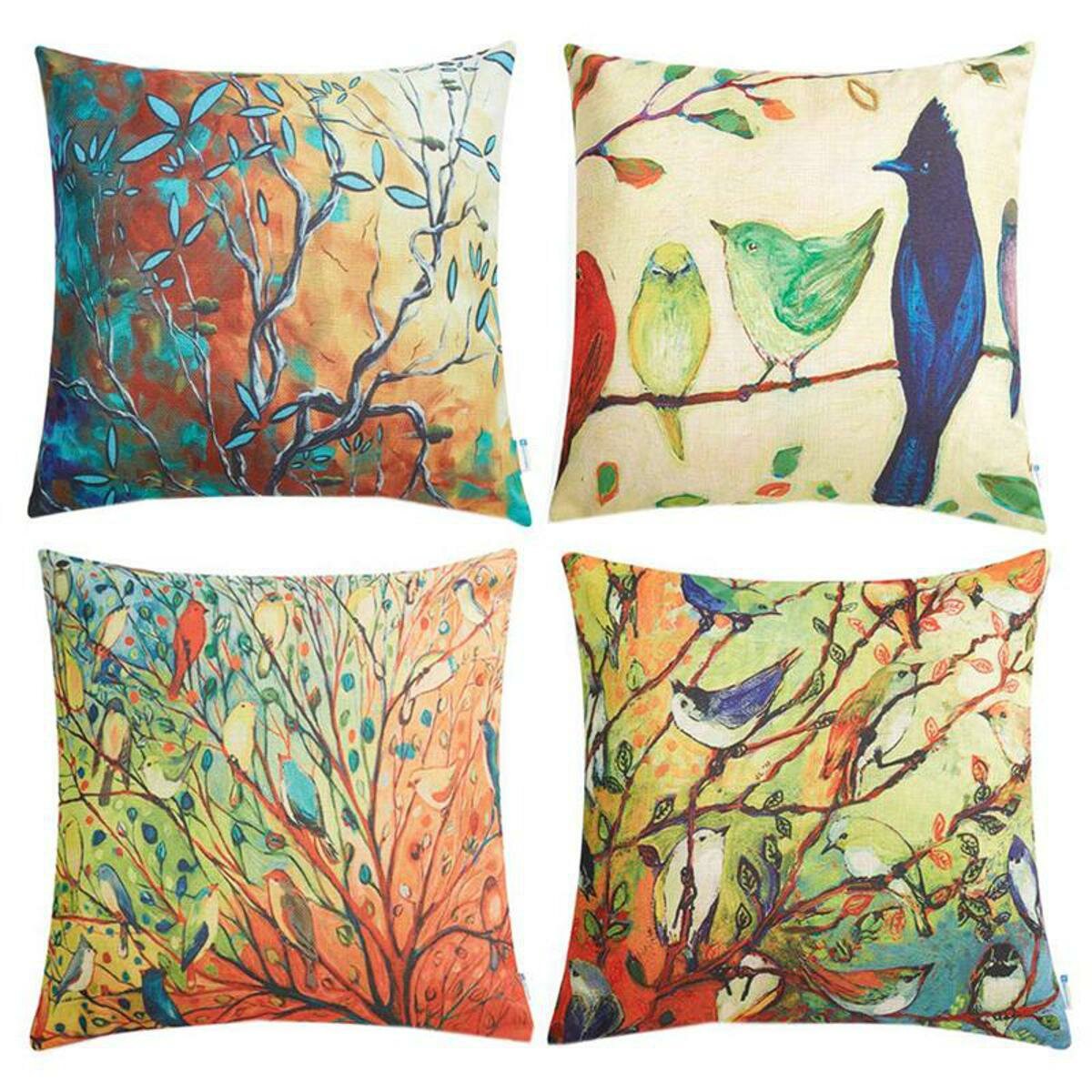 Набор из 4 картин маслом с яркими птицами, стоящими на ветках деревьев, декоративные низкие чехлы 18 x 18 дюймов для див