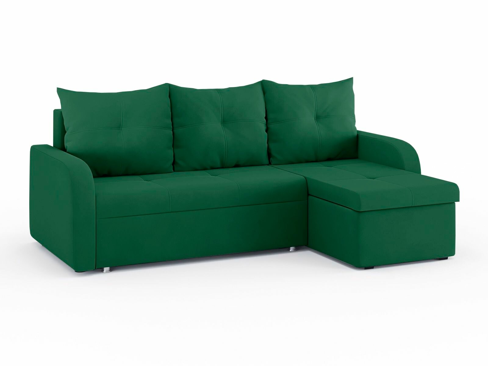 Угловой диван Мини Люкс, трехсекционная еврокнижка, угол левый/правый, велюр Зара Малахит 33