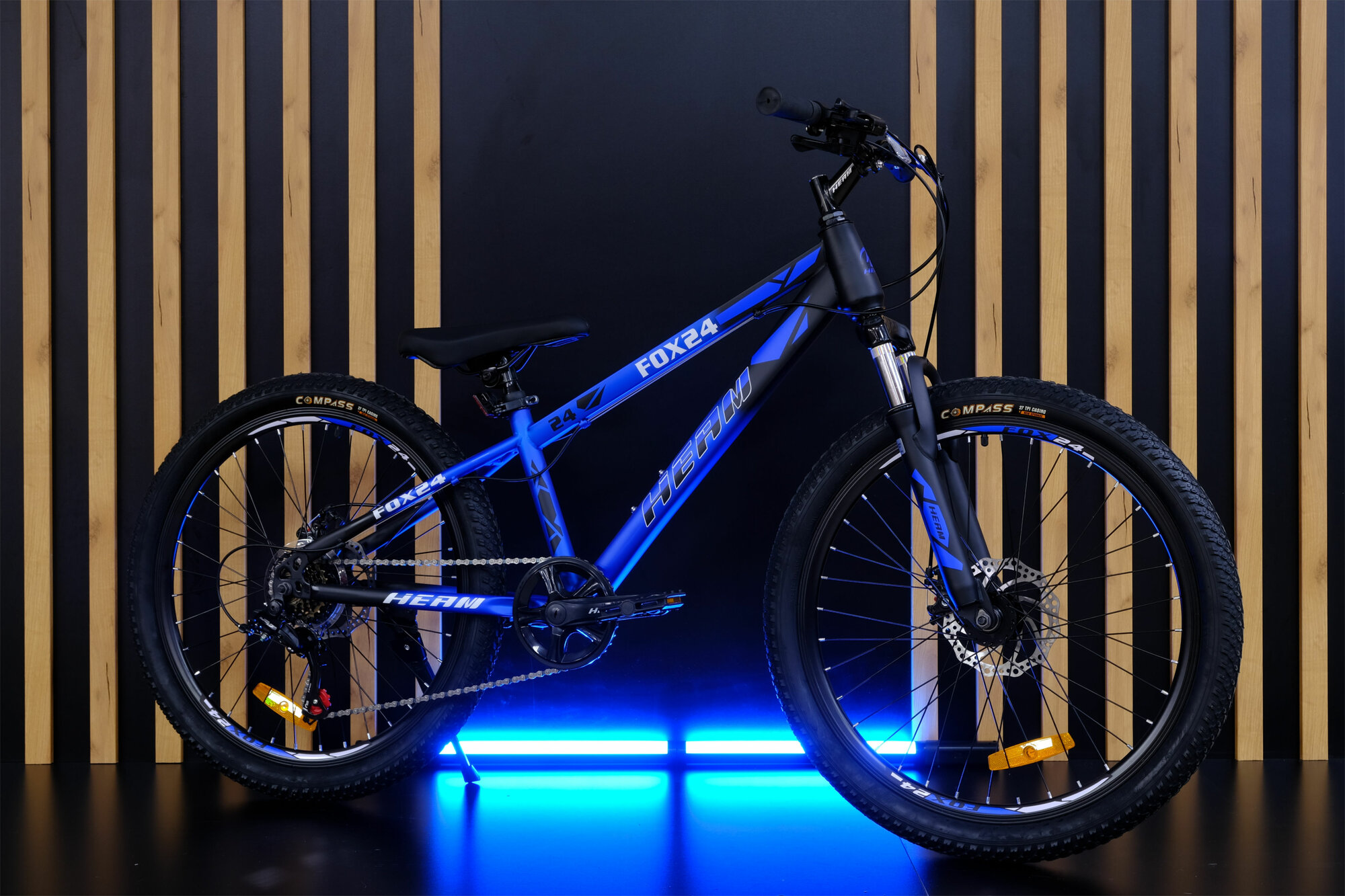 Велосипед Heam Fox 24 черно-синий для подростков, рост 120–140см, вес 13кг, диаметр колес 24 дюйма