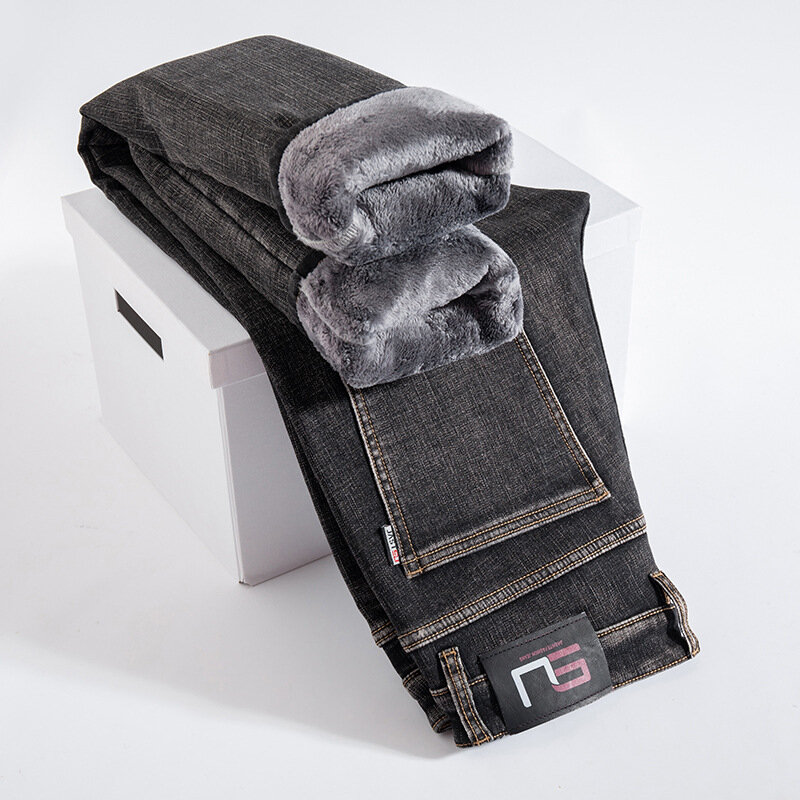 Охоты Брюки JYL Утеплённые толстые зимние джинсы мужские прямые эластичные теплое молодежная модная широкие