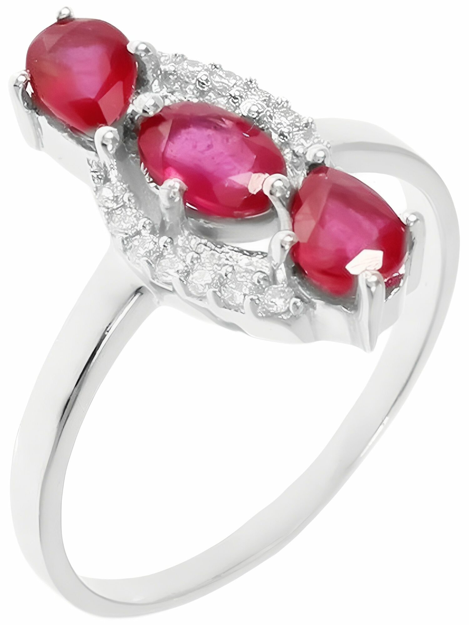 Кольцо тонкое, серебро, 925 проба, родирование, фианит, рубин