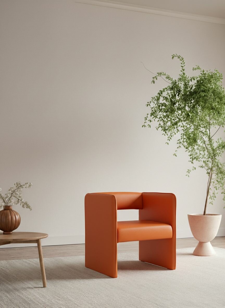 Кресло Меркурий с подлокотниками оранжевая кожа в офис, дом, салон красоты, прихожую, гостиную, в зону ожидания.