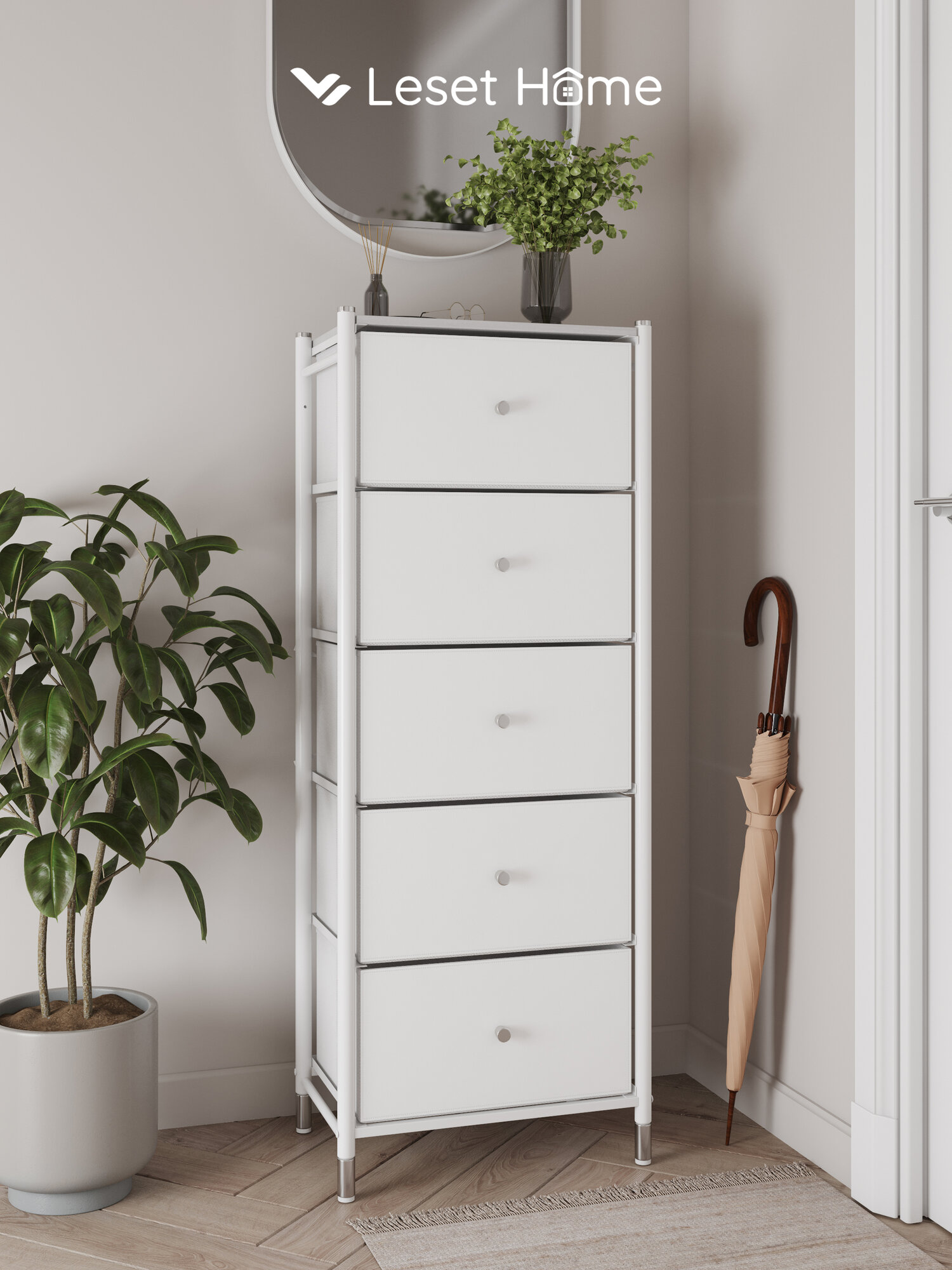 Комод Leset Нирита, 5 ящиков, Комод в ванную, гостиную, прихожую, каркас металлический Белый, фасад экокожа