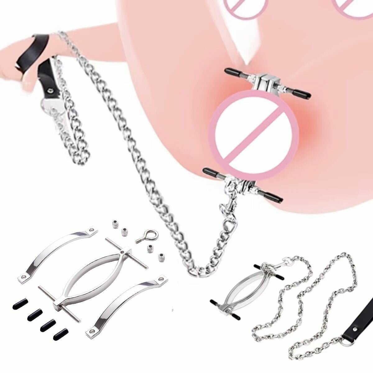 БДСМ-бондаж, секс-игрушки, вагинальные расширители, металлические зажимы для губ с цепочками, игры для женских пар