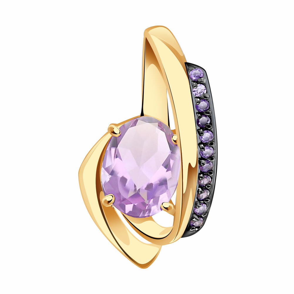 Подвеска, красное золото, 585 проба, фианит, аметист