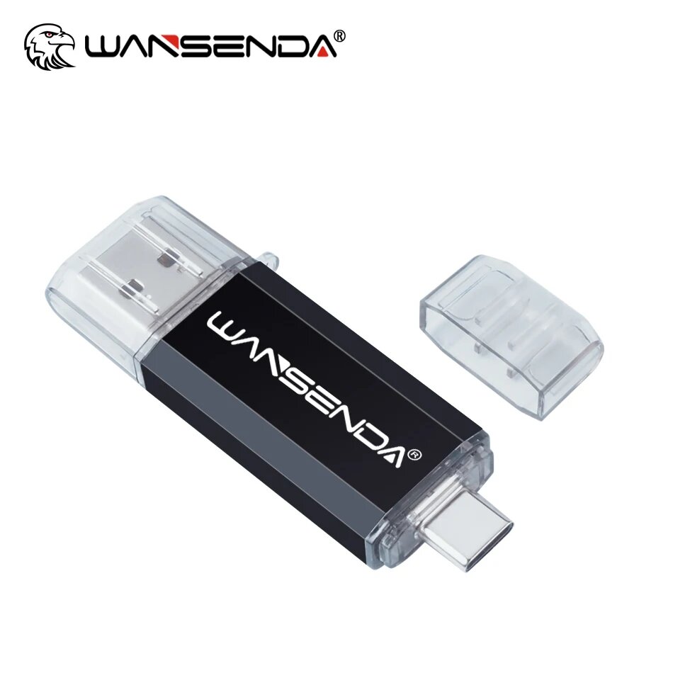 Wansenda USB 3.0 и Type-C флешка 16/32/64/128/256/512 ГБ 16 ГБ, черный