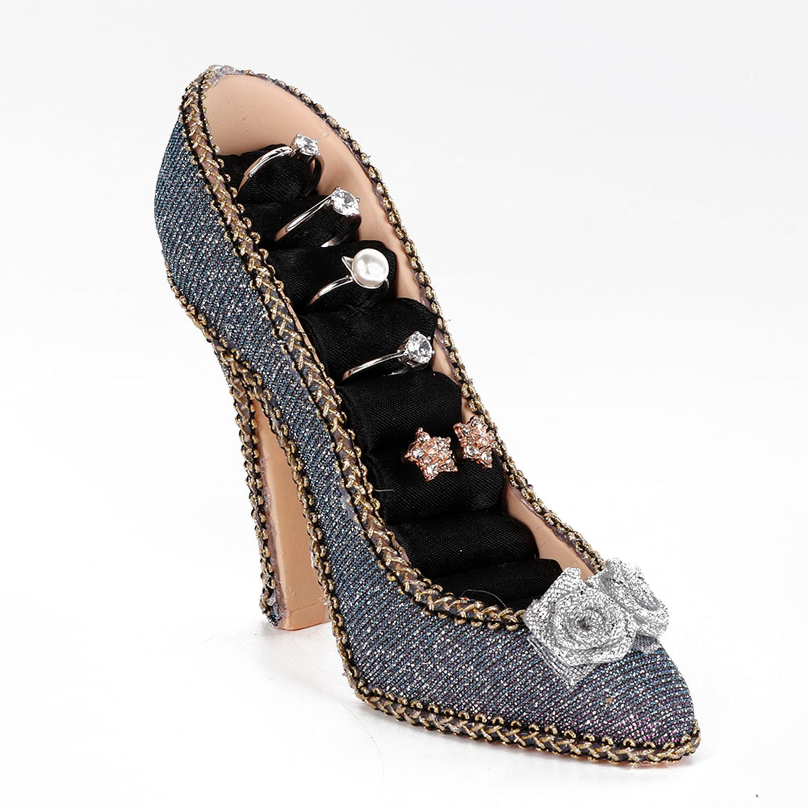 Стенд для украшений в виде туфли на высоком каблуке для подвешивания кольца, браслета, ожерелья и серег