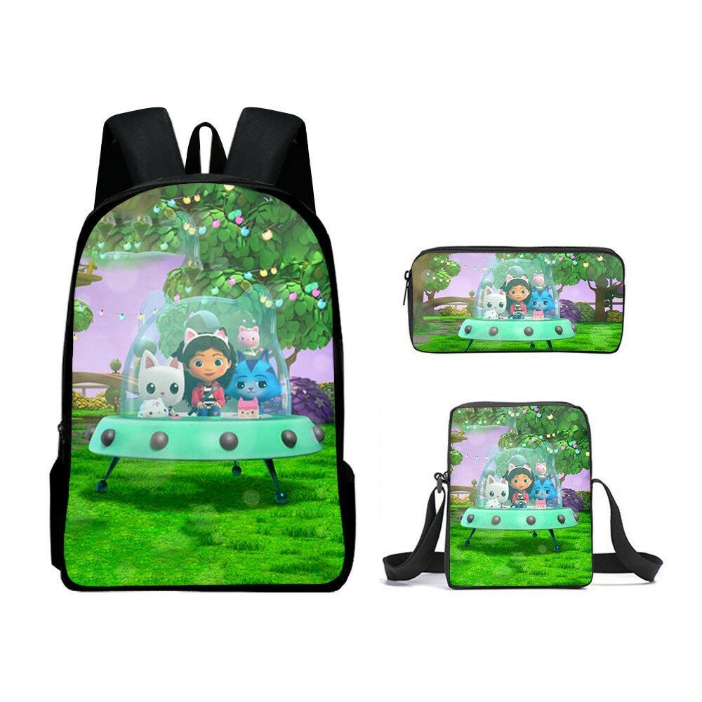 Оптовая продажа, школьная сумка Gabby's Dollhouse, студенческий рюкзак, пенал, три предмета