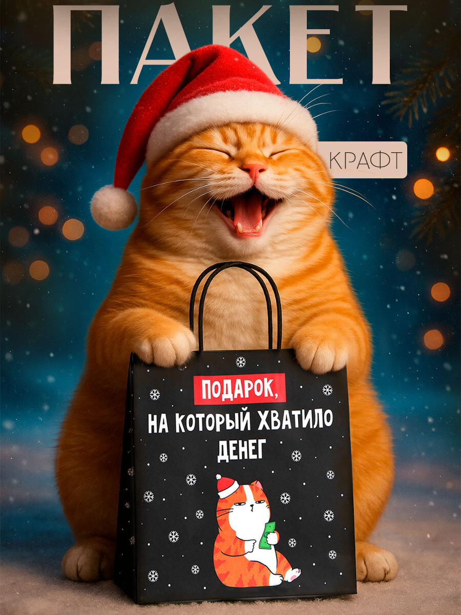 Подарочный пакет новогодний «Подарок», 22 х 22 х 11 см, для упаковки подарка на Новый Год