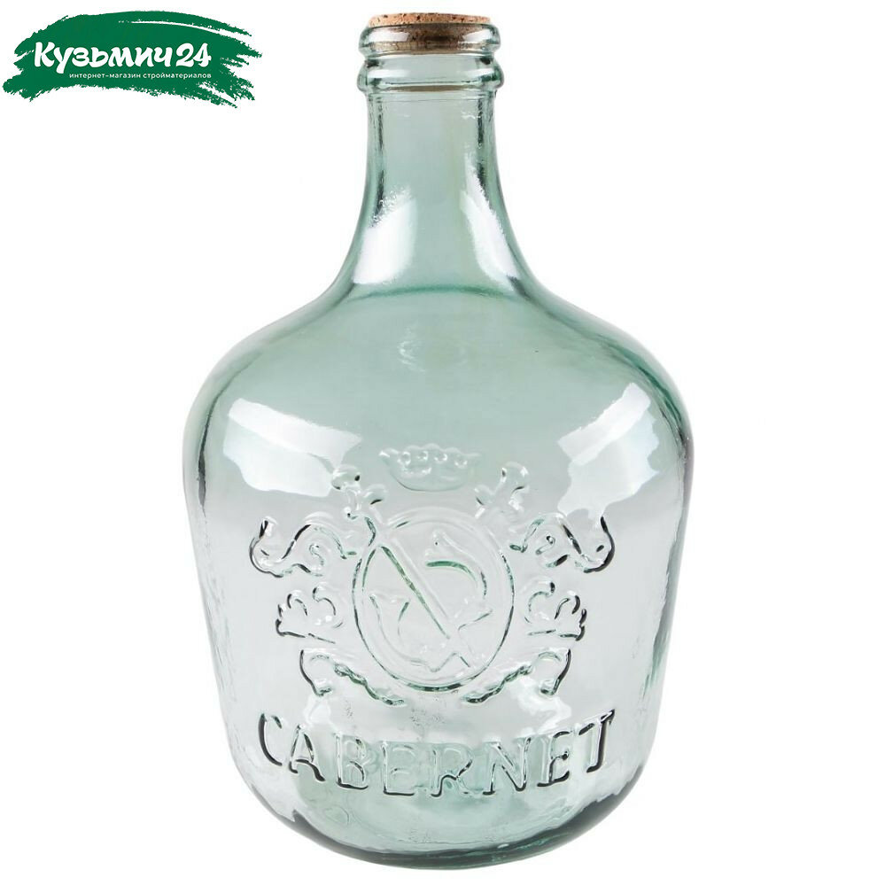 Бутыль стеклянная винная Garrafa Cabernet, объем 12 л, с пробкой, прозрачная