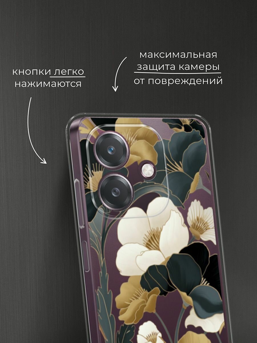 Силиконовый чехол на Oppo A3/A3x / Оппо А3/A3x с принтом Золотые цветы — фото 1