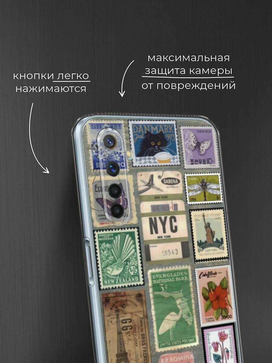 Силиконовый чехол на Realme 6 / Реалми 6 с принтом Коллаж из марок — фото 1