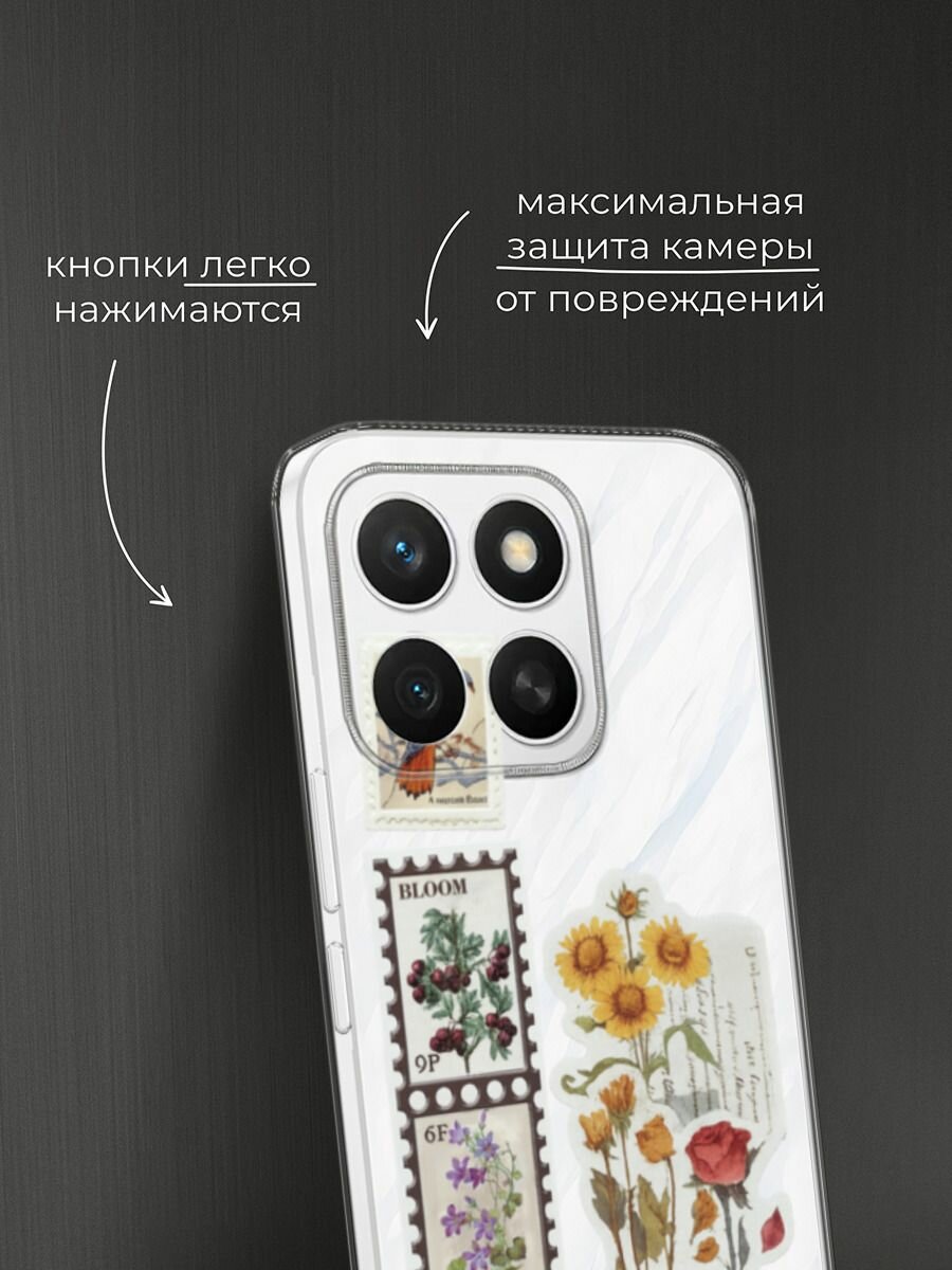Силиконовый чехол на Honor X8c / Хонор X8c с принтом Марки с цветами — фото 1