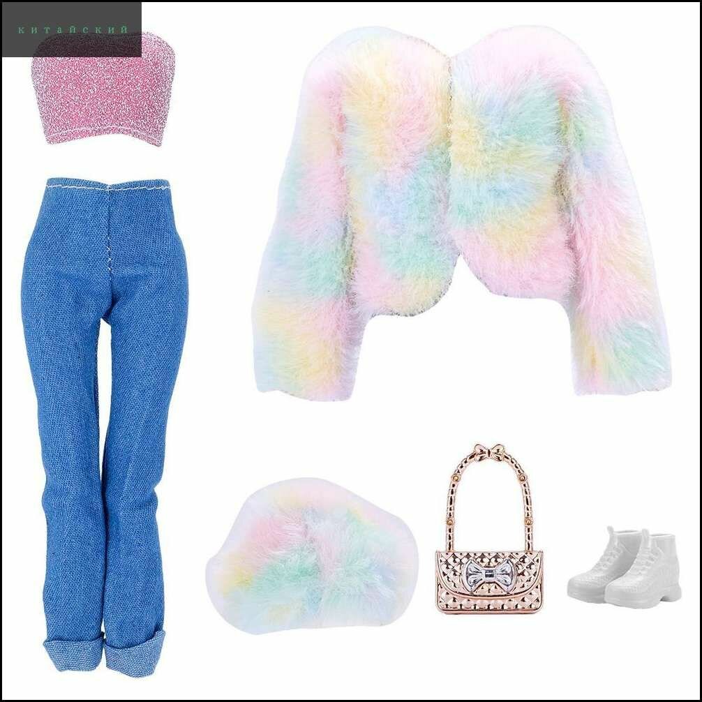 1 комплект зимней шубы для куклы Барби, одежда+обувь+сумка