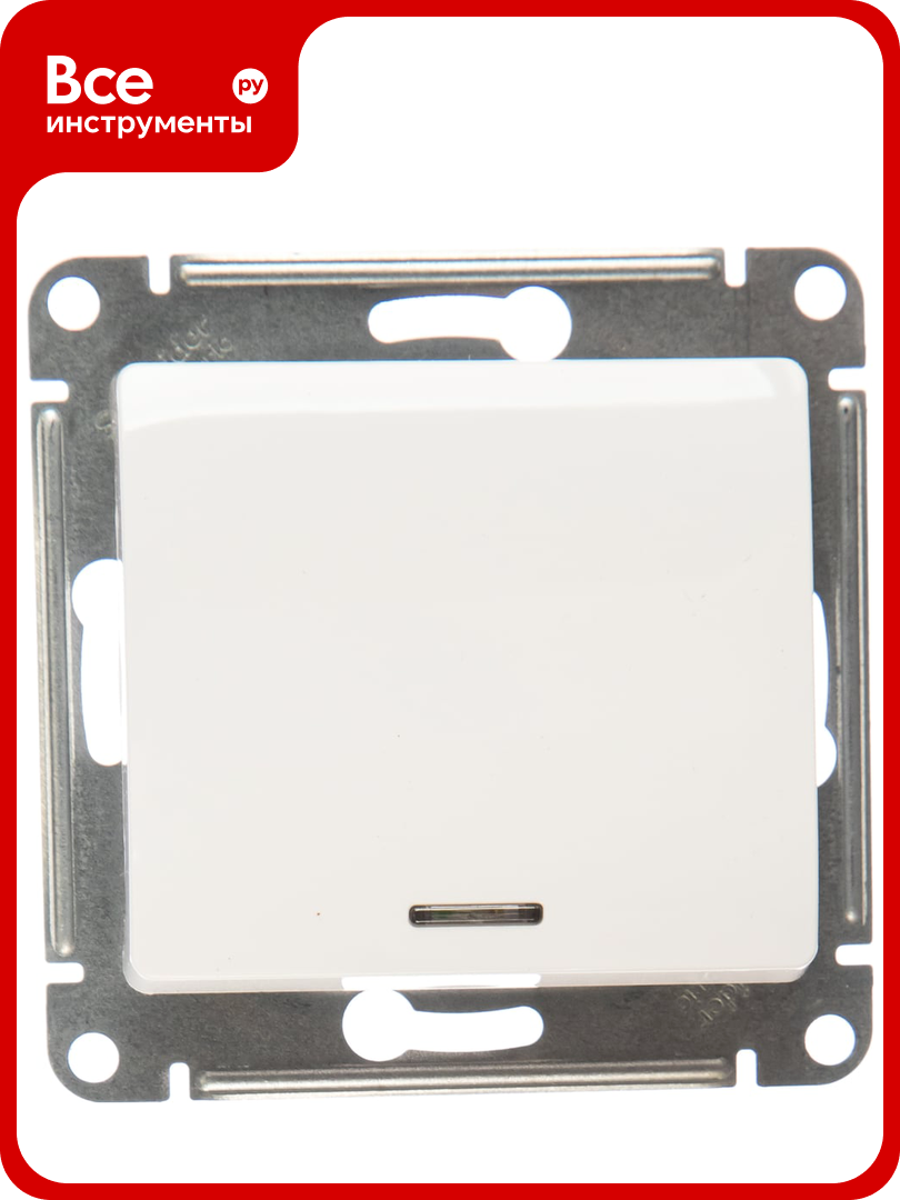 Одноклавишный механизм выключателя Systeme Electric СП GLOSSA 10А IP20 10AX с подсветкой белый GSL000113, из материала