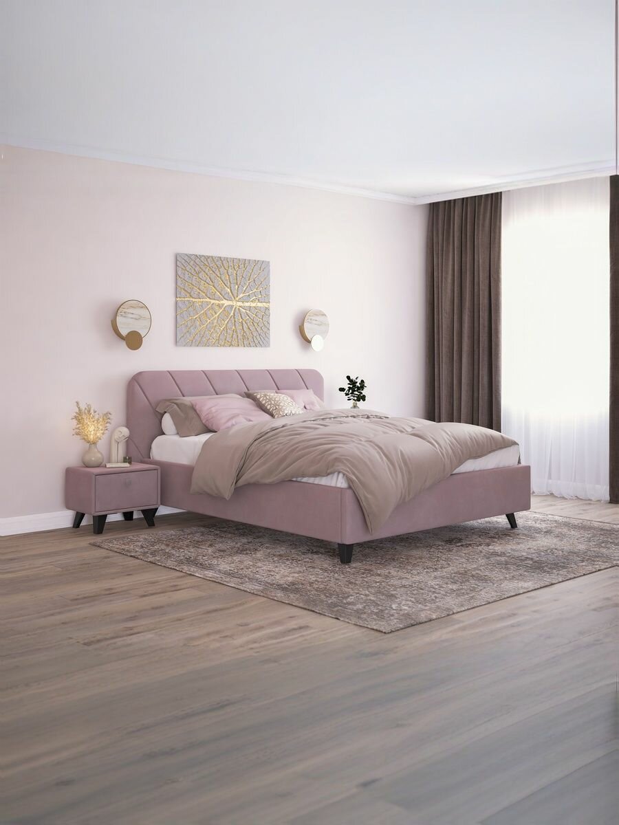 Кровать "Николь" 180х200см в ткани микровелюр розовый с подъемным механизмом