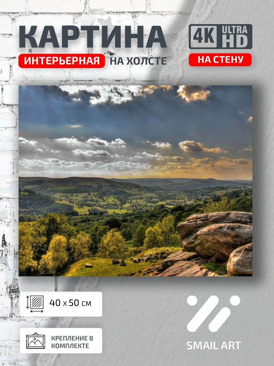 Картина на холсте интерьерная 40 на 50 на стену Холма Landscape для кабинета пейзаж декор