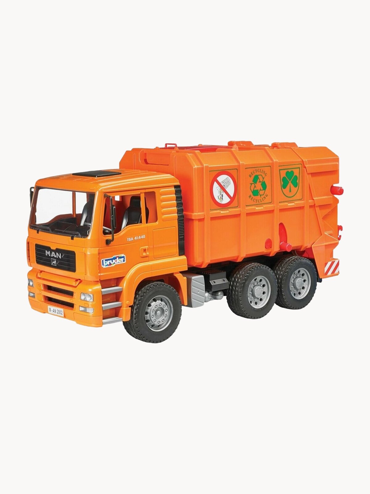 Мусоровоз Bruder MAN TGS с мусорными баками 1:16 03760, оранжевый