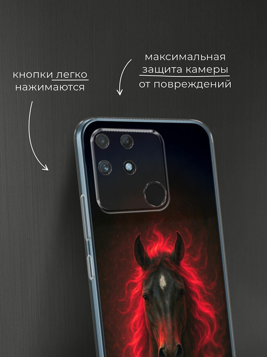 Чехол на Realme Narzo 50A / Реалми Нарзо 50A с принтом Конь и огненная грива — фото 1