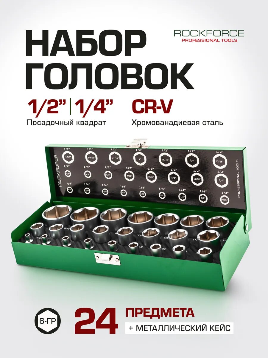 Набор торцевых головок 1/2",1/4", 25 предметов